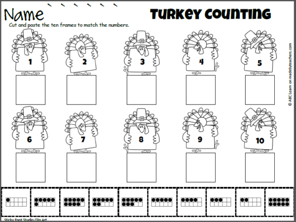 Cut and Paste 1 to 10 Turkeys – Madebyteachers