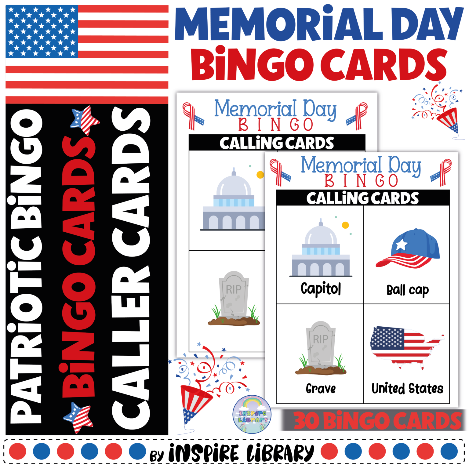 Memorial Day Vocabulary and Patriotic Bingo Game Cards Activity | Made ...