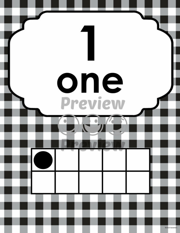 Number Posters Black White Plaid English Spanish French | Made By Teachers