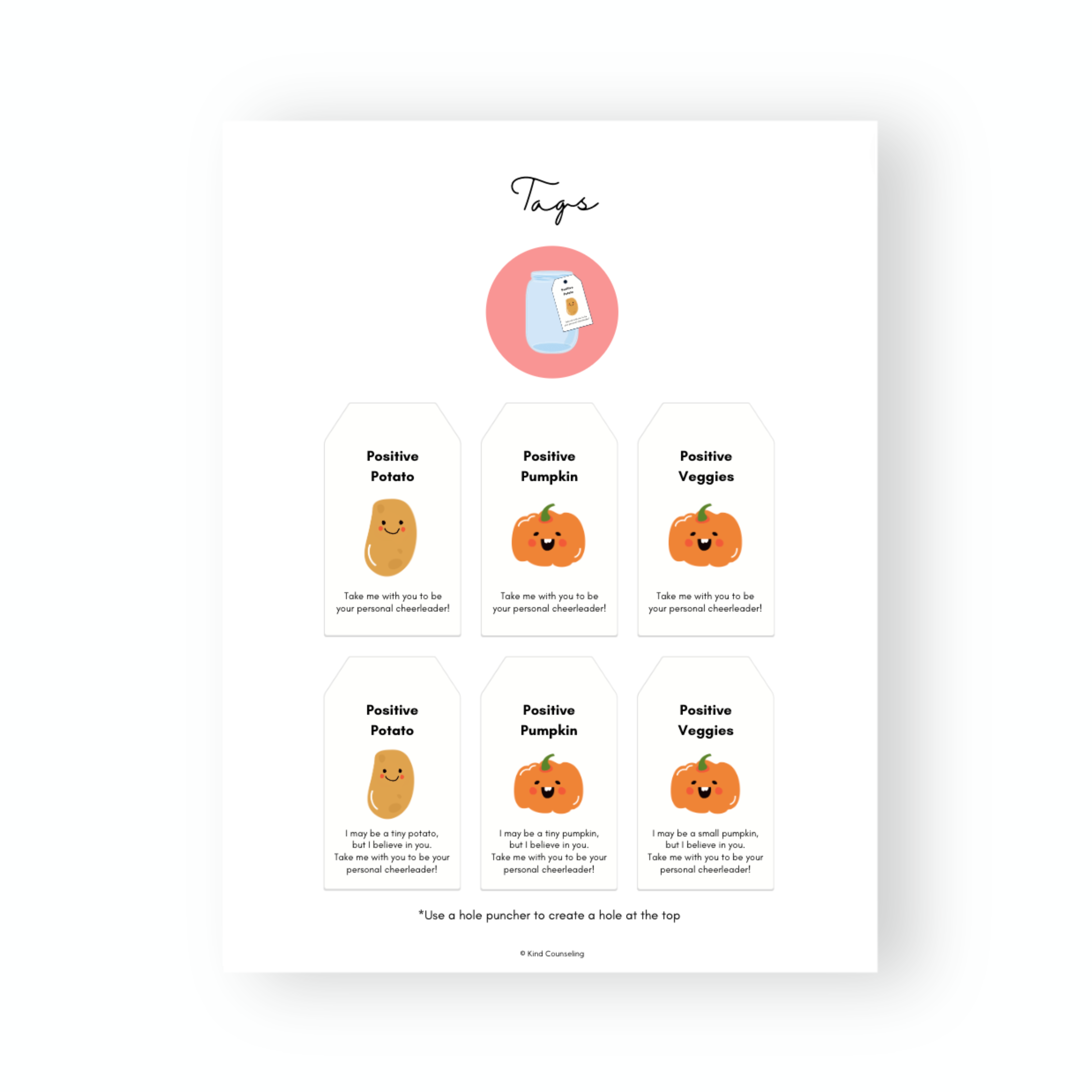 Positive Potato and Pumpkin, Emotional Support, Printable, Anxiety ...